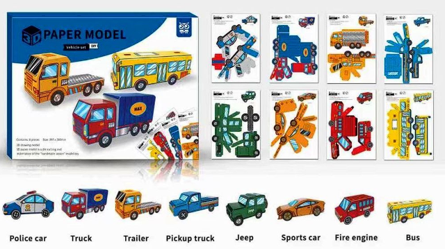 Set de creatie cu 8 modele - masini 3D din hartie, tip Origami, Masini ...